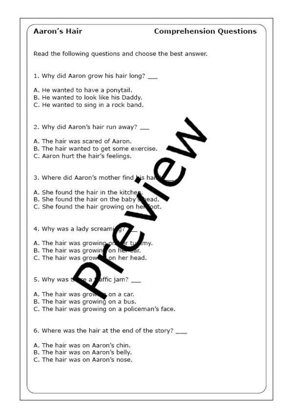 Robert Munsch "Aaron's Hair" worksheets | Made By Teachers