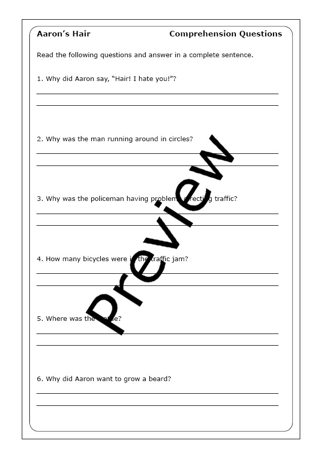 Robert Munsch "Aaron's Hair" worksheets | Made By Teachers