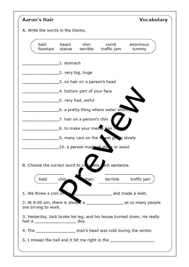 Robert Munsch "Aaron's Hair" worksheets | Made By Teachers