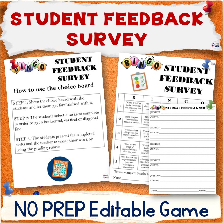 Student Feedback Survey Choice Board - End of Year Reflection Print and ...