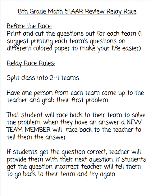8th Grade Math STAAR Relay Race Game Review | Made By Teachers