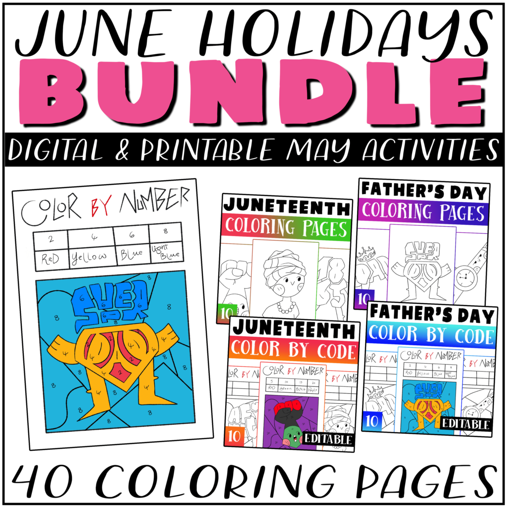 Color by Code June Bundle - Father's day and Juneteenth Coloring ...