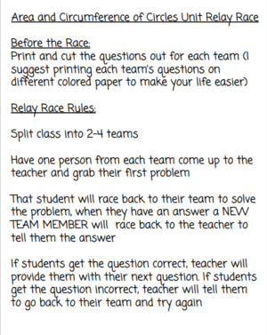 Area and Circumference of Circles Unit Relay Race Review Game | Made By ...