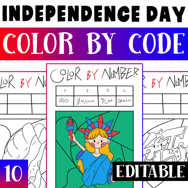 Independence Day Editable Color By Code Worksheet Activity, Color By ...
