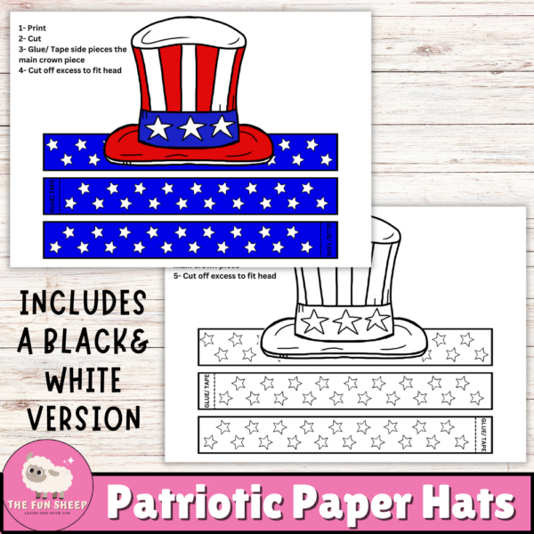 Patriotic Paper Hats | US Symbols Headbands Coloring Activity, SET OF 3 ...