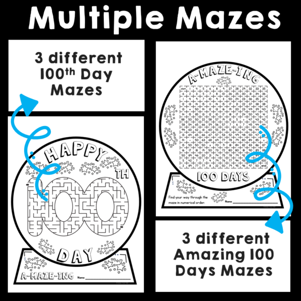 100th Day of School Activities & Craft | Writing Math Mazes & Coloring ...