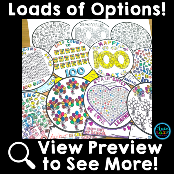 100th Day of School Activities & Craft | Writing Math Mazes & Coloring ...