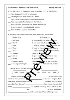 Lauren Tarshis "I Survived the American Revolution, 1776" worksheets ...