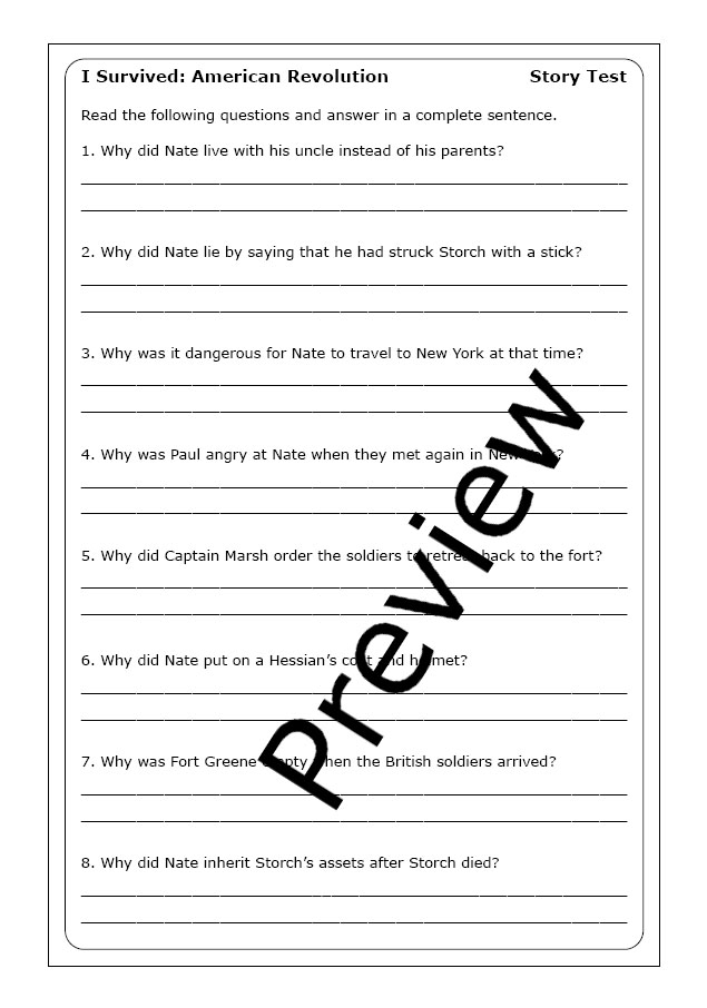 Lauren Tarshis "I Survived the American Revolution, 1776" worksheets ...