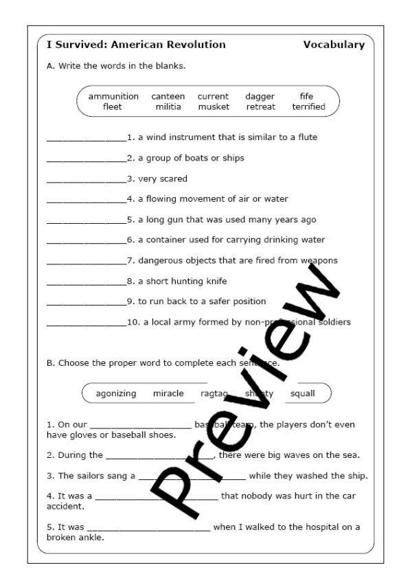 Lauren Tarshis "I Survived the American Revolution, 1776" worksheets ...