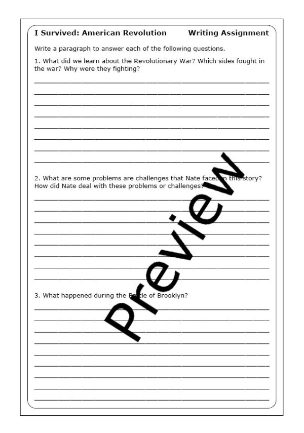 Lauren Tarshis "I Survived the American Revolution, 1776" worksheets ...
