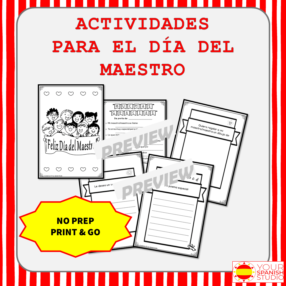 Spanish Teacher Appreciation print activities Día del maestro Nivel ...