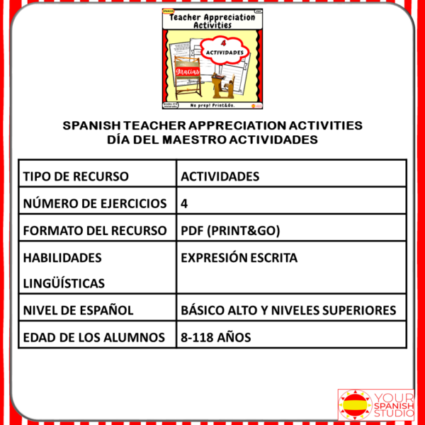 Spanish Teacher Appreciation print activities Día del maestro Nivel ...
