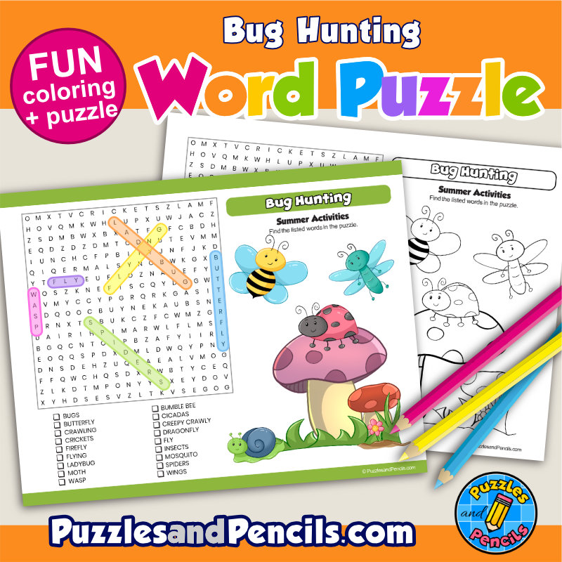 Bug Hunting Word Search Puzzle Activity Page and Coloring | Summer ...