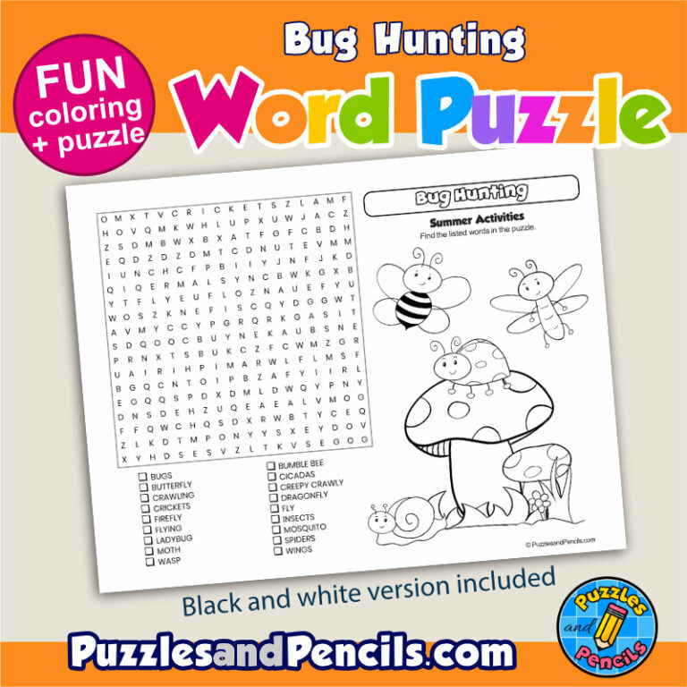 Bug Hunting Word Search Puzzle Activity Page and Coloring | Summer ...