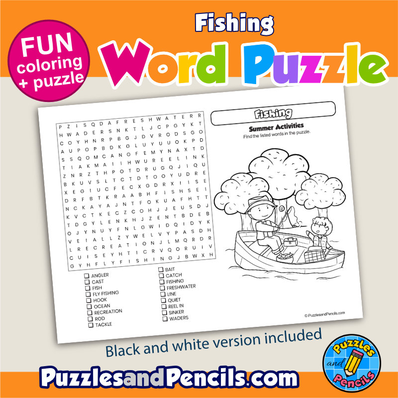 Fishing Word Search Puzzle Activity Page and Coloring | Summer ...