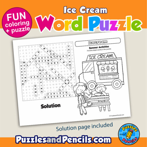 Ice Cream Word Search Puzzle Activity Page and Coloring | Summer ...