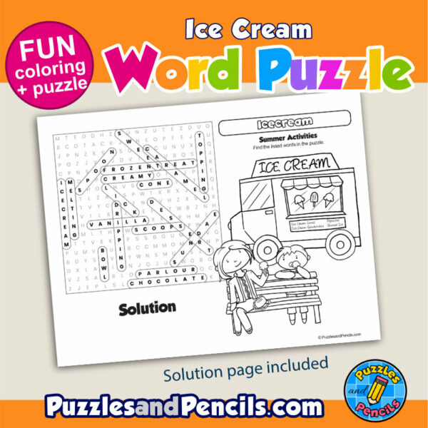 Ice Cream Word Search Puzzle Activity Page and Coloring | Summer ...