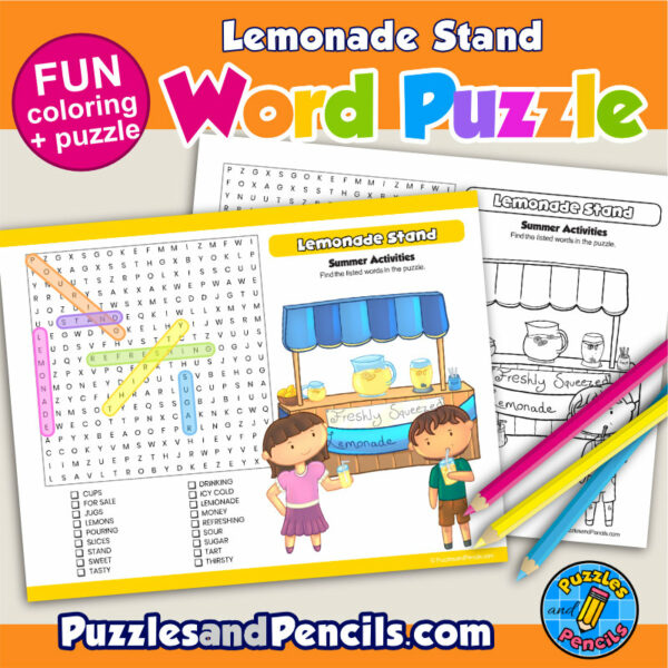 Lemonade Stand Word Search Puzzle Activity Page and Coloring | Summer ...