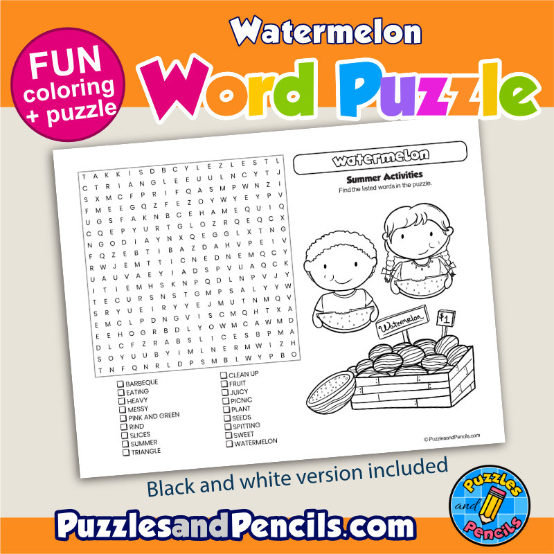 Watermelon Word Search Puzzle Activity Page and Coloring | Summer ...