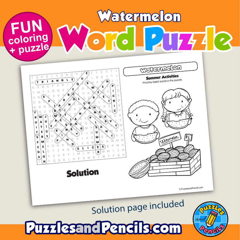 Watermelon Word Search Puzzle Activity Page and Coloring | Summer ...
