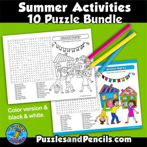 Summer Activities Word Search Puzzle BUNDLE | 10 Summer Wordsearch ...
