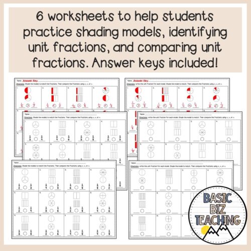 Shade to Compare Unit Fractions Math Worksheets | Made By Teachers