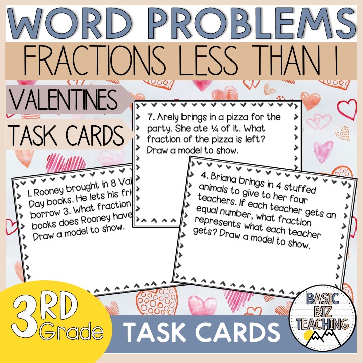Word Problems Fractions less than 1 whole Valentine's Day | Made By ...