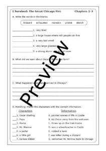 Lauren Tarshis "I Survived the Great Chicago Fire, 1871" worksheets ...