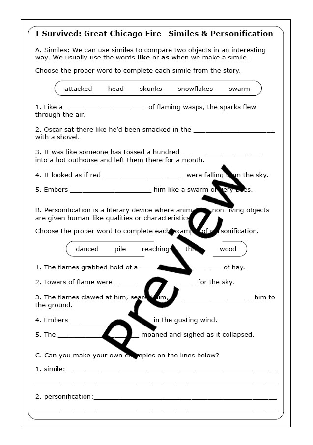 Lauren Tarshis "I Survived the Great Chicago Fire, 1871" worksheets ...