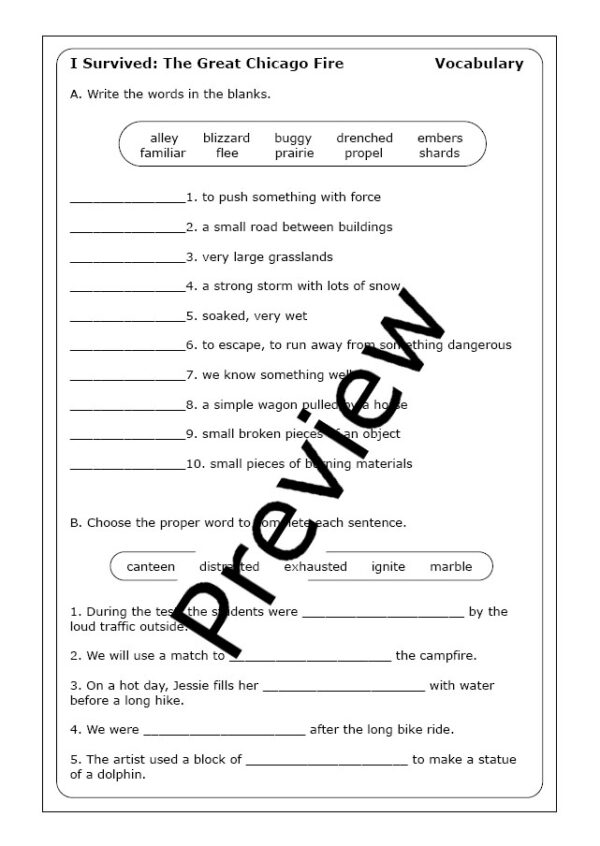 Lauren Tarshis "I Survived the Great Chicago Fire, 1871" worksheets ...