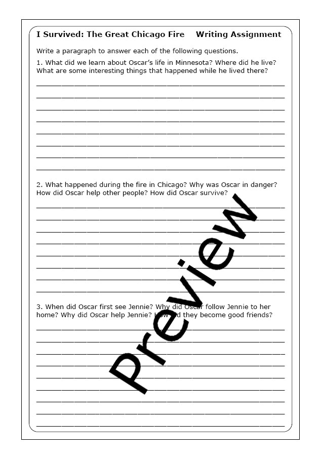 Lauren Tarshis "I Survived the Great Chicago Fire, 1871" worksheets ...