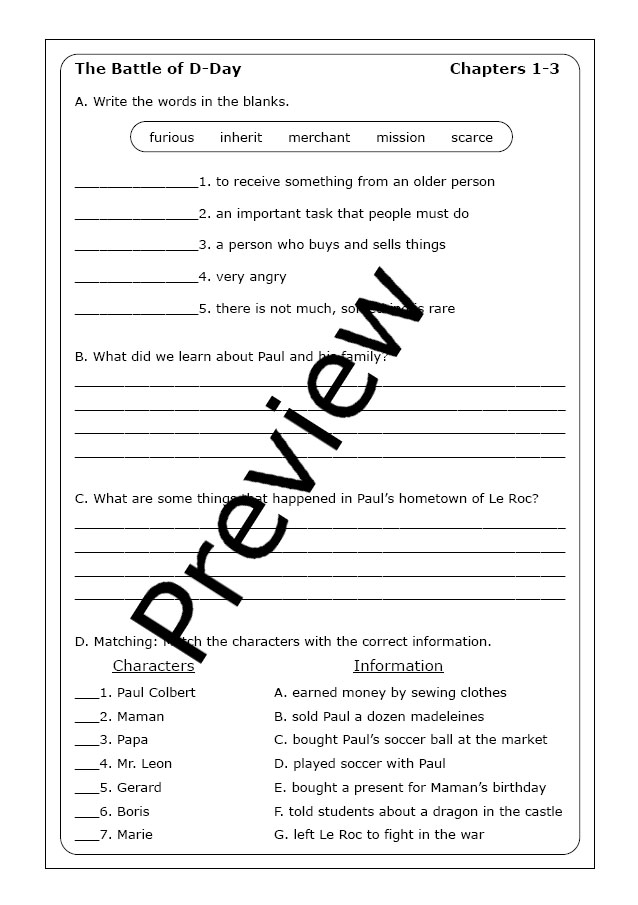 Lauren Tarshis "I Survived the Battle of D-Day, 1944" worksheets | Made ...