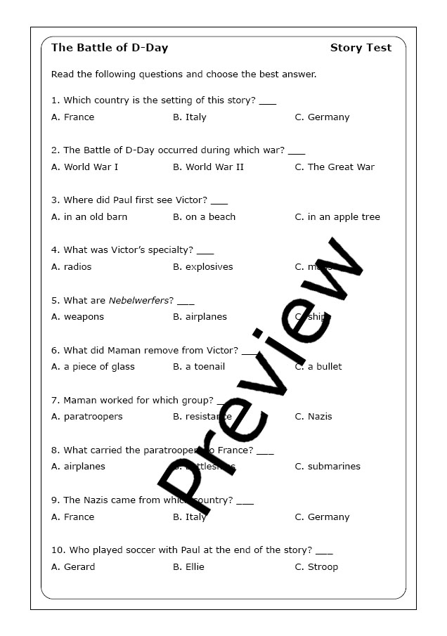 Lauren Tarshis "I Survived the Battle of D-Day, 1944" worksheets | Made ...
