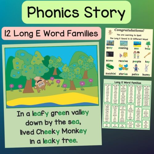 Phonics Story for 12 Long E Word Families + Spelling Activities, Chart ...