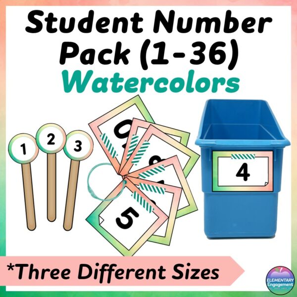 Student Number Labels in Watercolors, Book Bin Labels | Made By Teachers