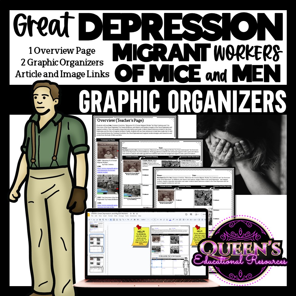 Great Depression and Of Mice and Men Graphic Organizers Bundle | Made ...