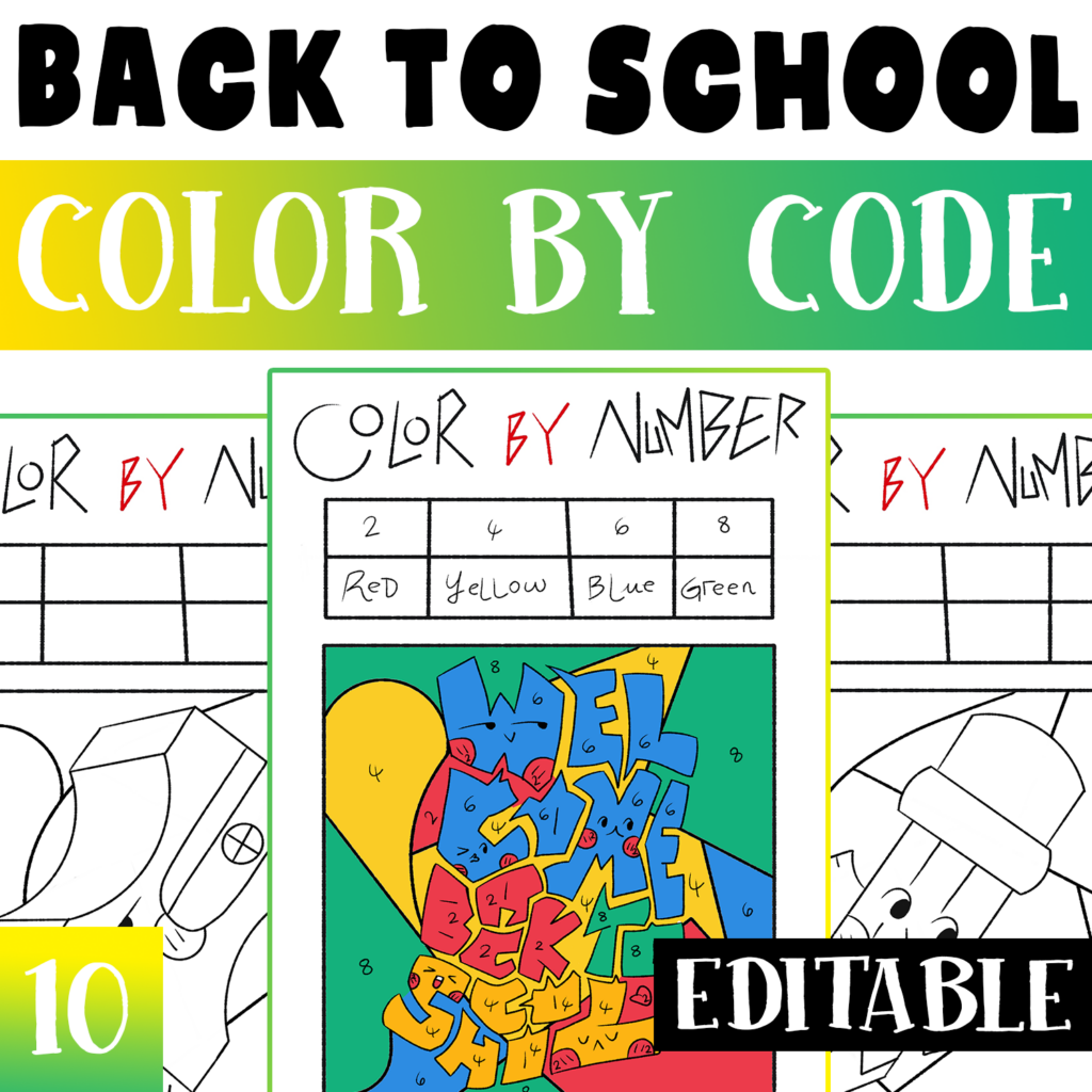 Back to School Editable Color By Code Worksheet Activity, Color By ...