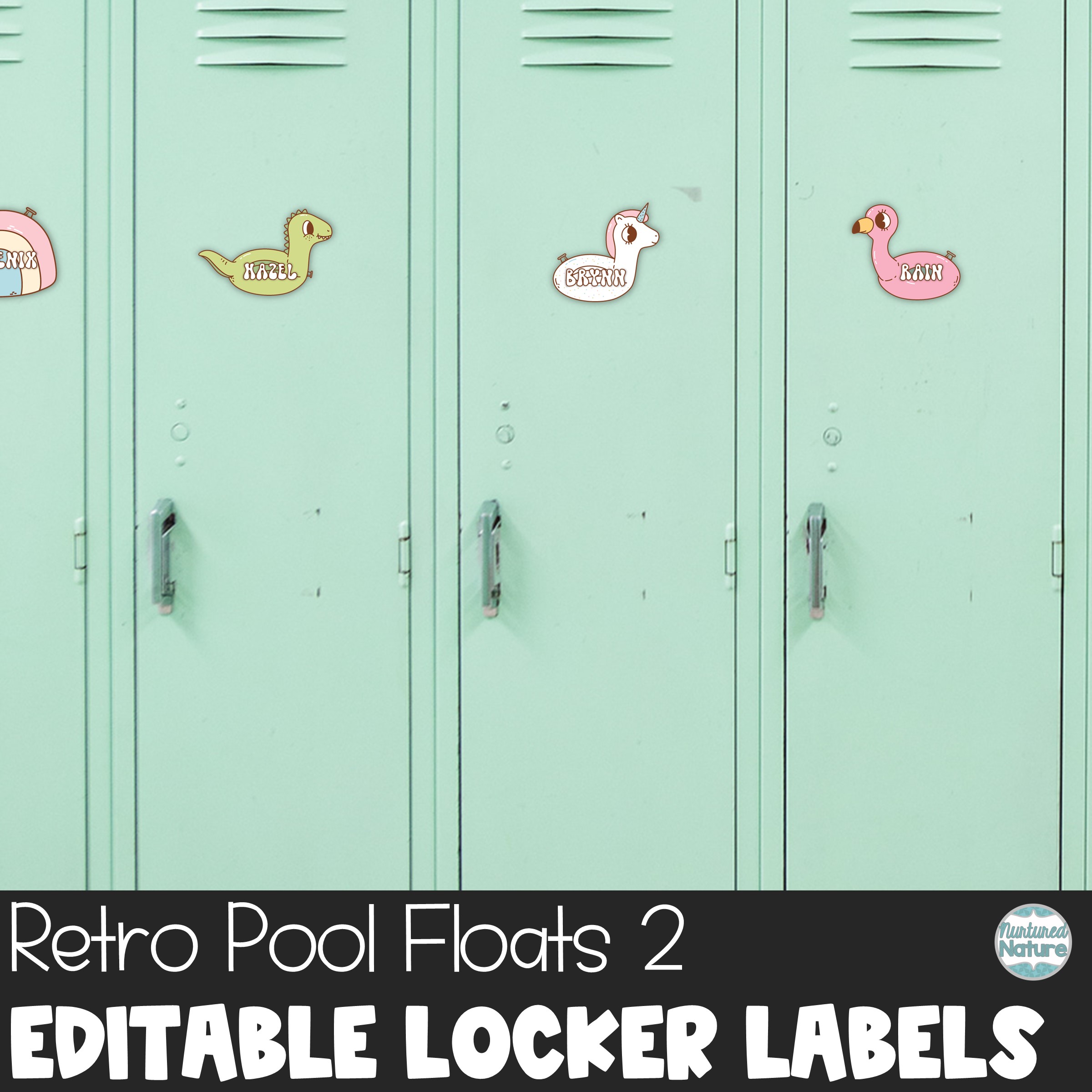 Summer Name Tags - Editable Locker Labels or Cubby Tags - Pool Floats 2 ...