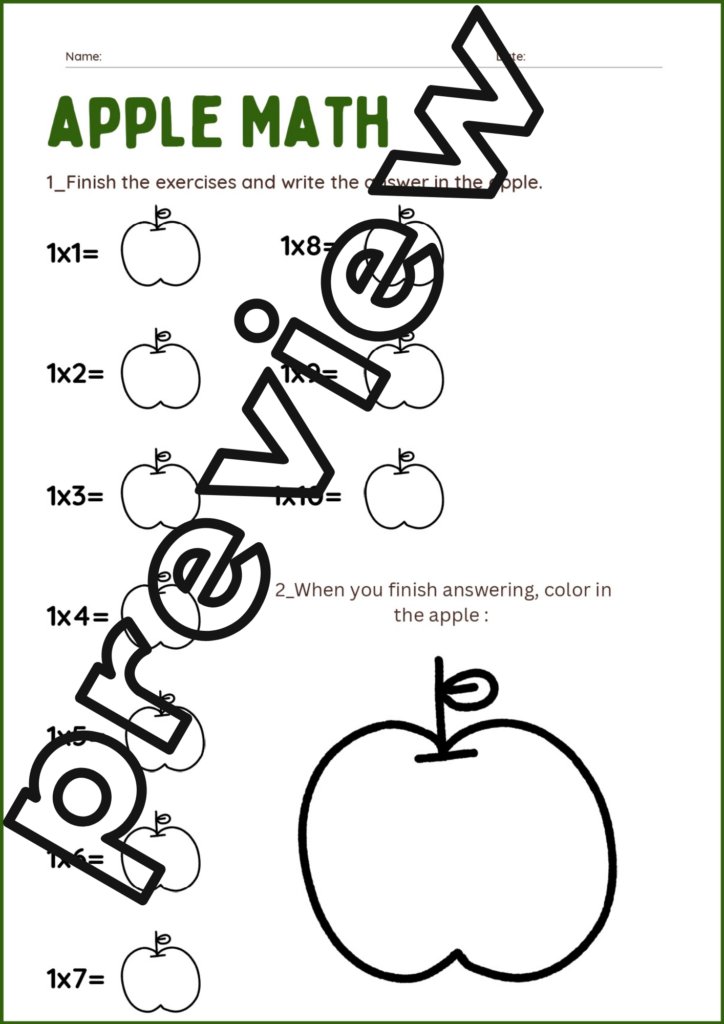 Multiplication tables from (1 to 10) and With coloring fruits or ...
