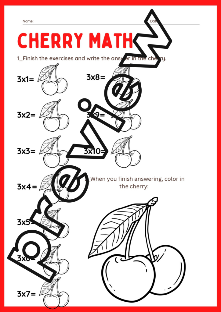 Multiplication tables from (1 to 10) and With coloring fruits or ...