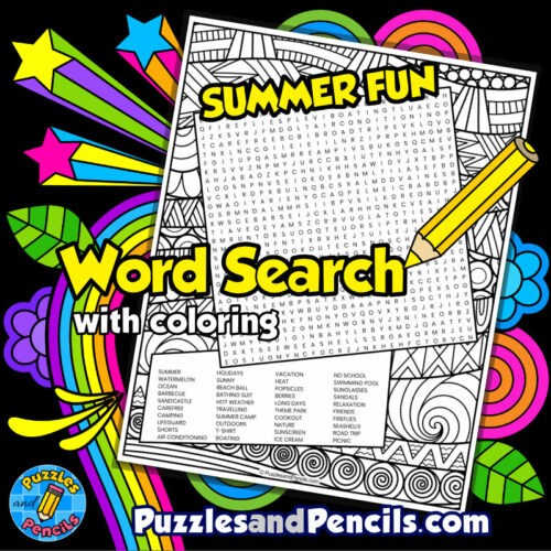Summer Fun Word Search Puzzle with Coloring | Summer Wordsearch | Made ...