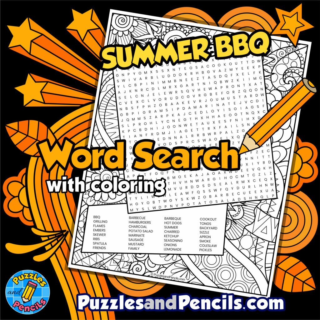 Summer BBQ Word Search Puzzle with Coloring | Summer Wordsearch | Made ...