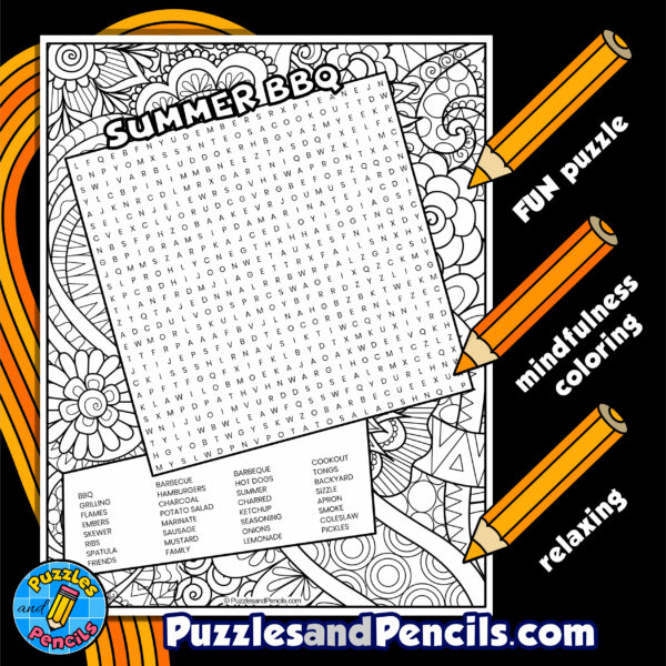 Summer BBQ Word Search Puzzle with Coloring | Summer Wordsearch | Made ...