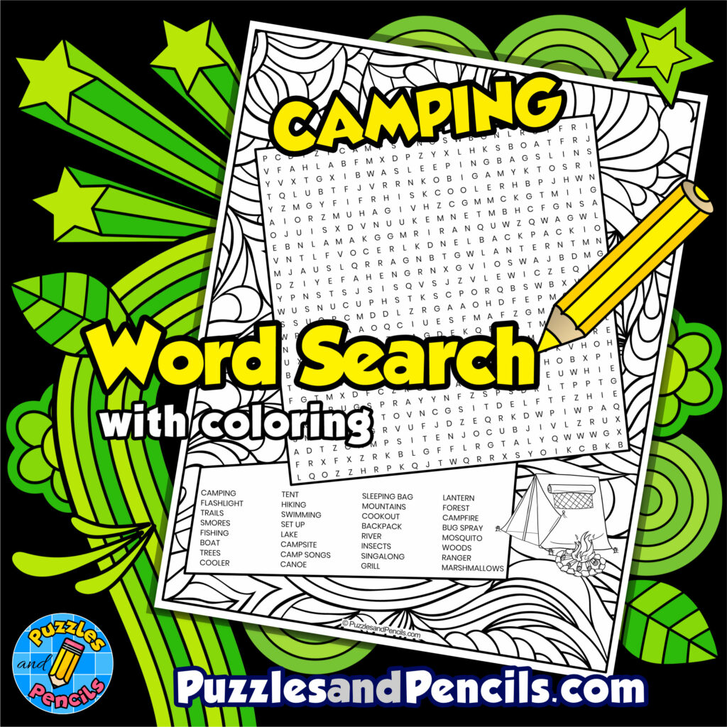 Camping Word Search Puzzle with Coloring | Summer Wordsearch | Made By ...