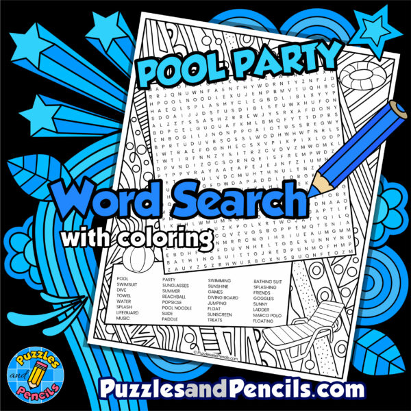 Pool Party Word Search Puzzle with Coloring | Summer Wordsearch | Made ...
