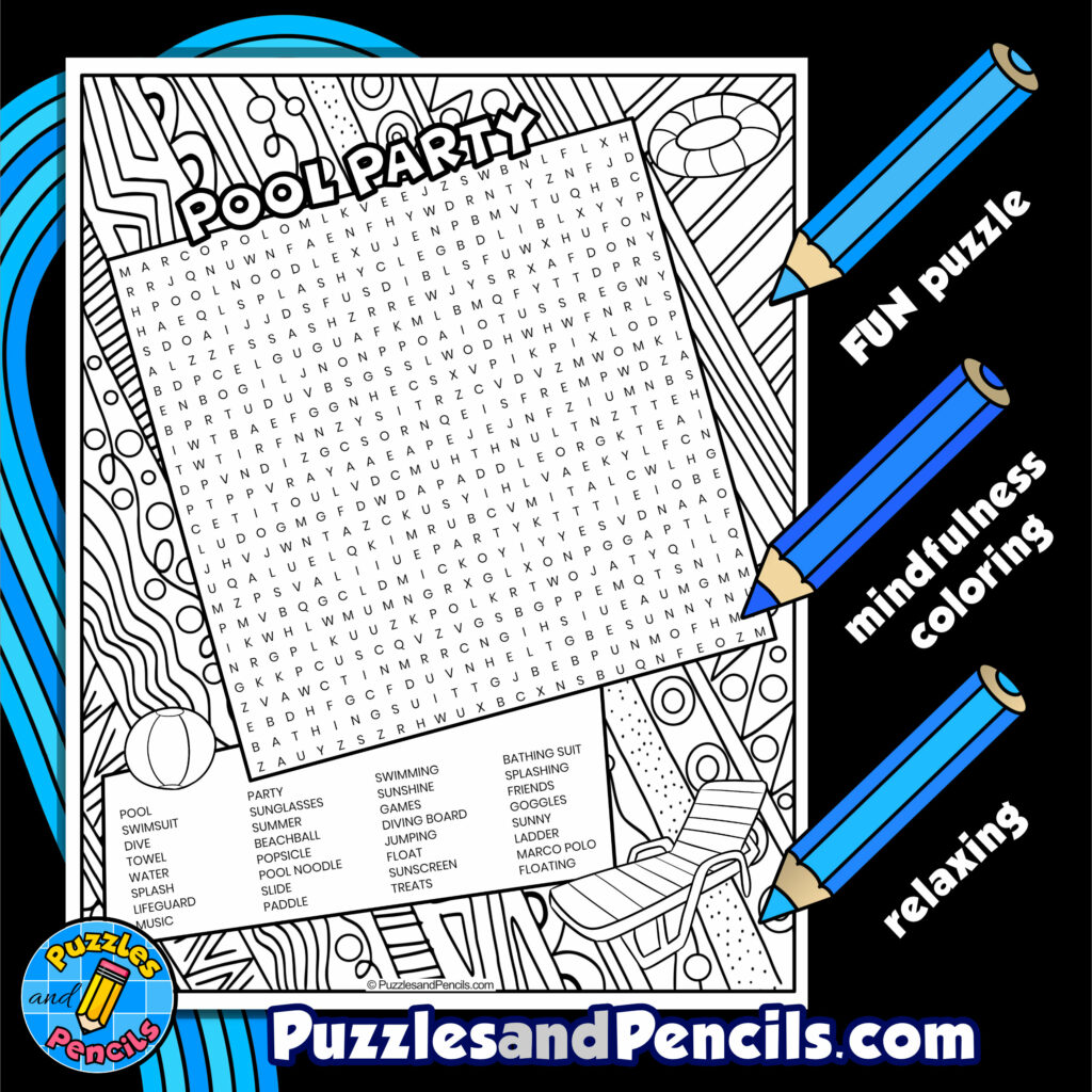 Pool Party Word Search Puzzle with Coloring | Summer Wordsearch | Made ...