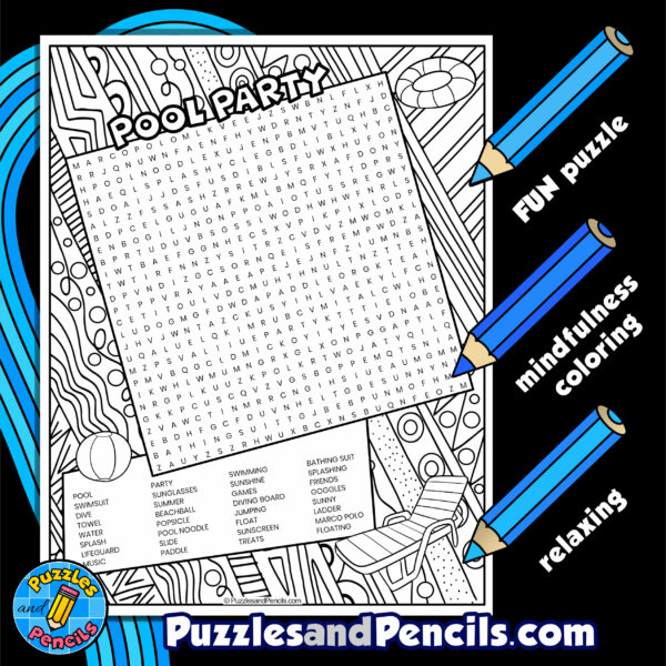 Pool Party Word Search Puzzle with Coloring | Summer Wordsearch | Made ...