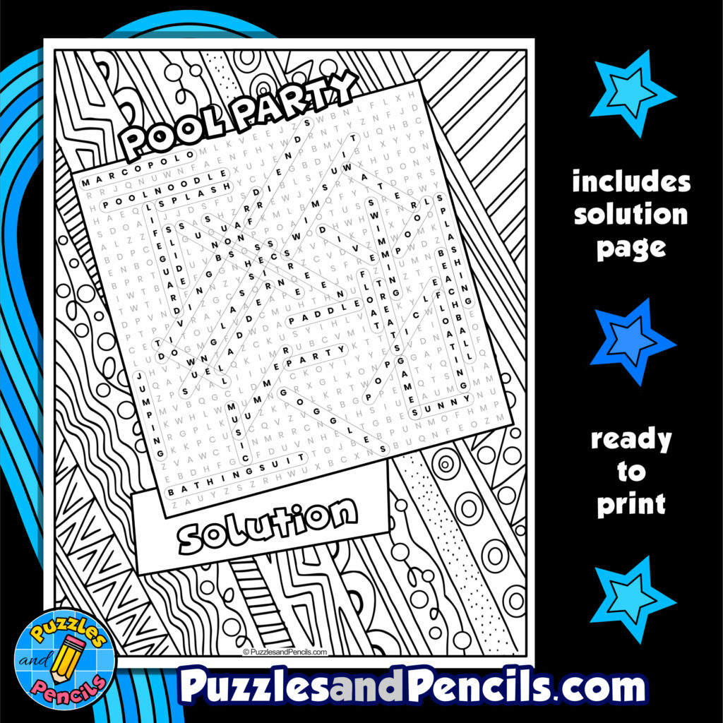 Pool Party Word Search Puzzle with Coloring | Summer Wordsearch | Made ...