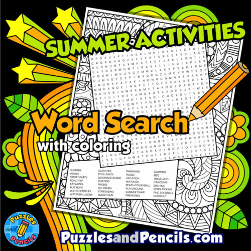Summer Activities Word Search Puzzle with Coloring | Summer Wordsearch ...
